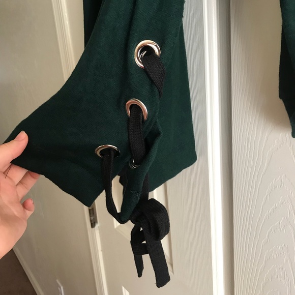 Infinity Raine | Tops | Forest Green Hacci Lace Up Tunic | Poshmark